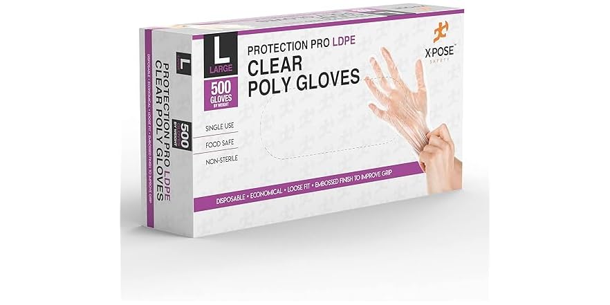 (10 Pack) Xpose Safety Disposable Food Prep Poly Gloves Transparent
