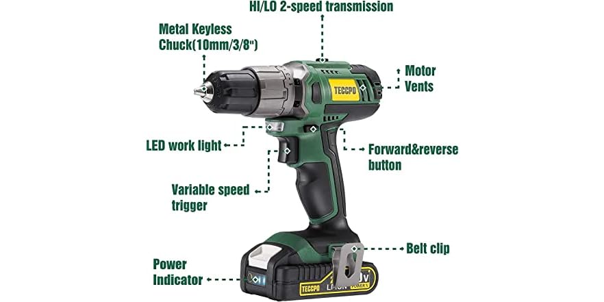 TECCPO Cordless Drill Driver Set with 29 Pcs