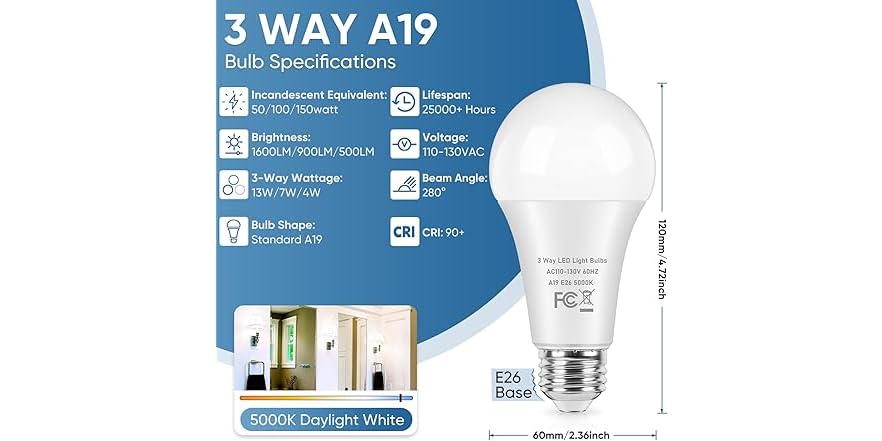3 Way Light Bulbs 50/100/150W Equivalent Daylight White