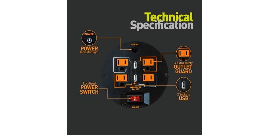 MasterPlug 50' Extension Cord Reel with USB, Grey/Orange