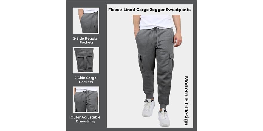 3PK Mens Fleece-Lined Cargo Joggers