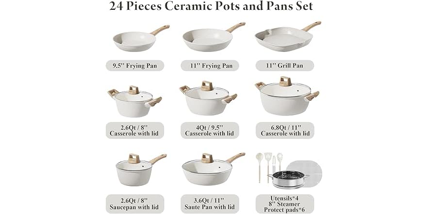 24 Pcs White Cookware Set