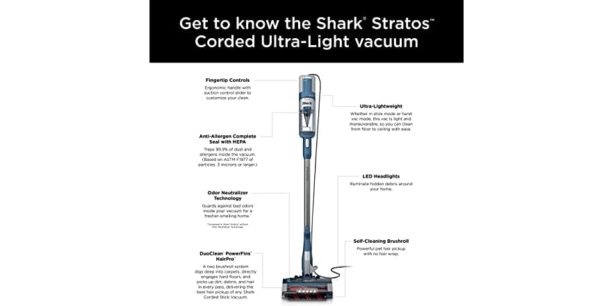 Shark HZ3002 Stratos Ultralight Corded Stick Vacuum with Duo (Open Box)