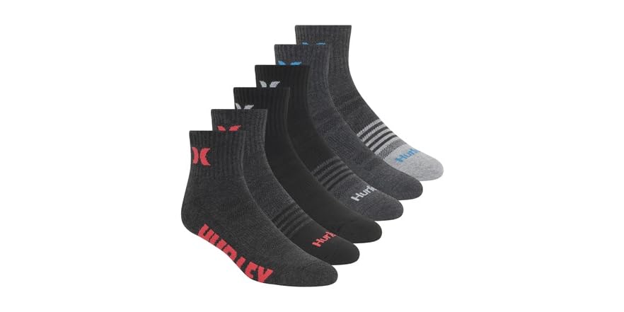 Hurley Men's 12-Pairs Quarter Crew Socks