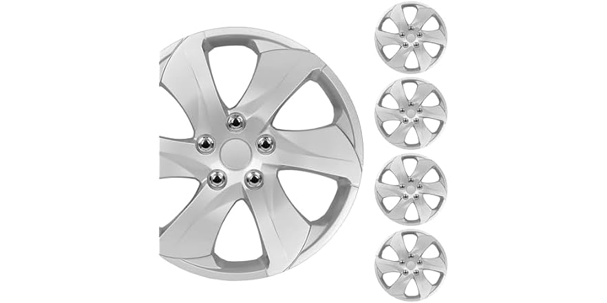 BDK (4-Pack) Premium Classic Silver Hubcaps 16"