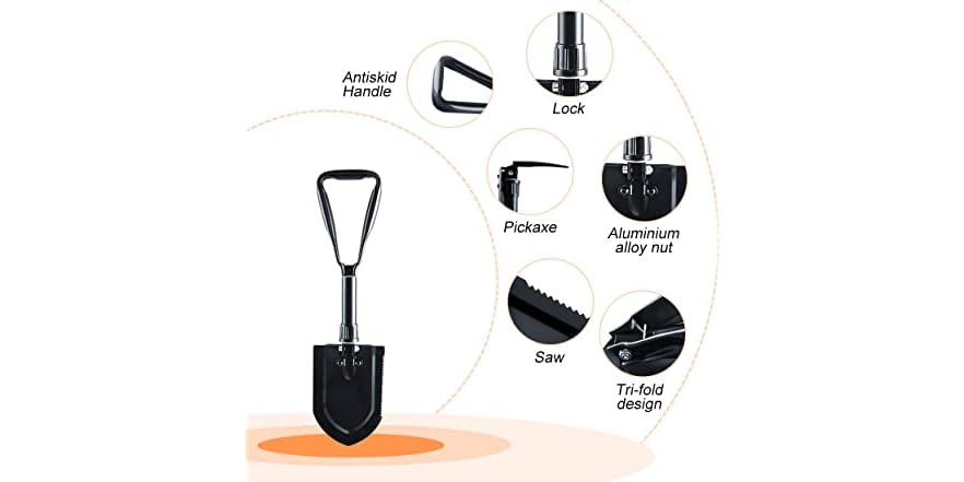 Folding Shovel - Tri-fold Handle with Carry Case, Black