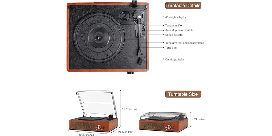 Vinyl Record Player Bluetooth 3-Speed