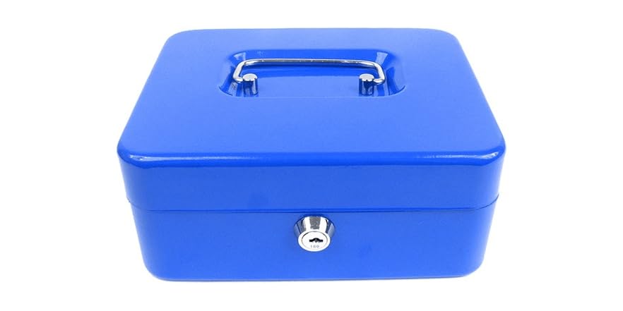 8" Key Lock Blue Cash Box with Coin Tray