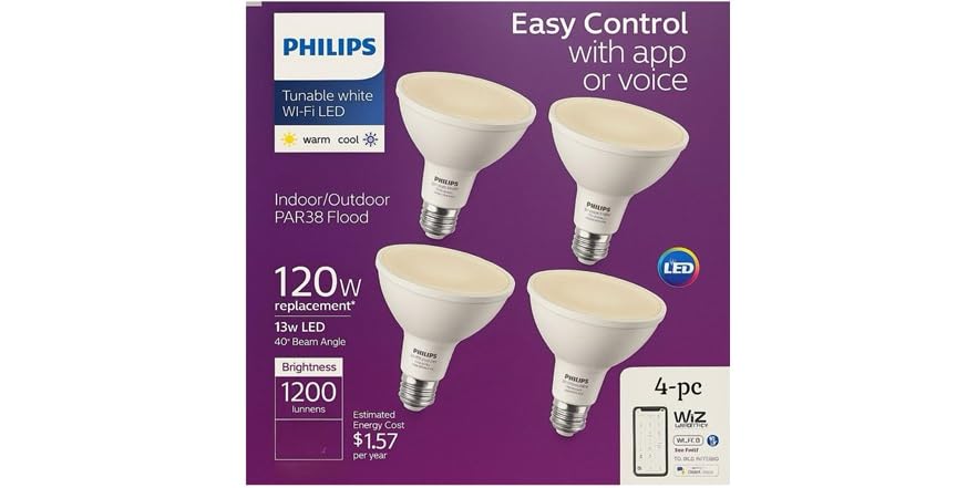 Philips 120-Watt LED Smart Bulb, 4 Pack
