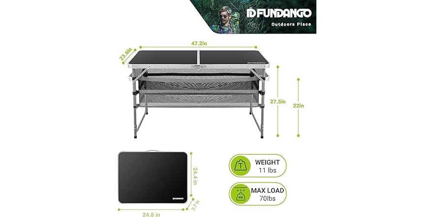 FUNDANGO Adjustable Portable Folding Table