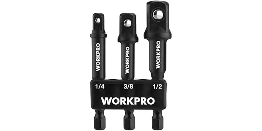 WORKPRO 3-Piece Socket Adapter Extension Set, 1/4, 3/8, 1/2-Inch Drive