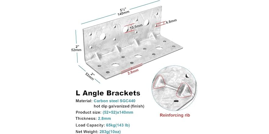 4Pc 5½ Steel L Right Angle Bracket