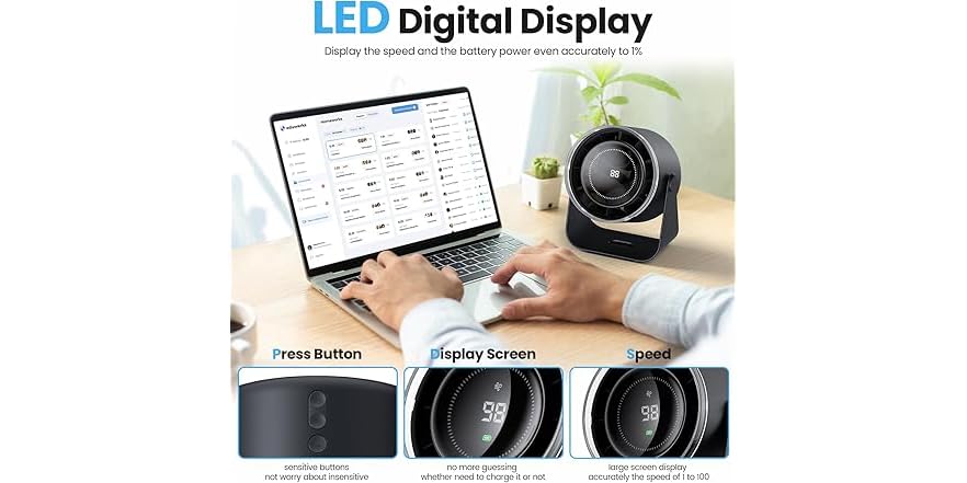 WSKEN Quiet LED Digital Desk Fan