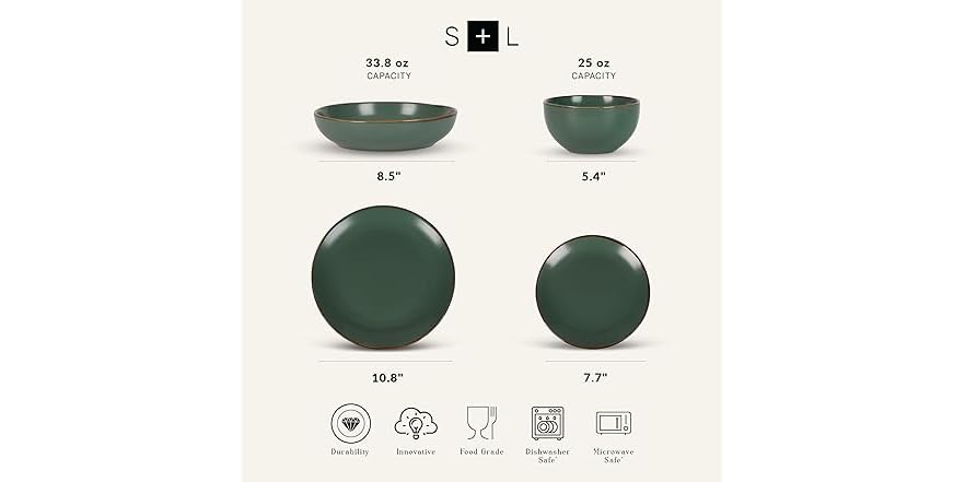Stone Lain Brasa Stoneware 16 PC Dinnerware Set Green