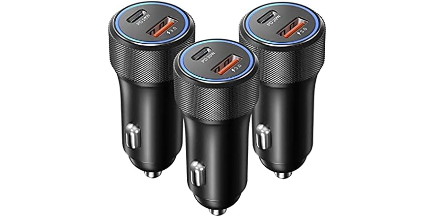 (3 Pack) OKRAY 36W USB & USB-C Car Charger