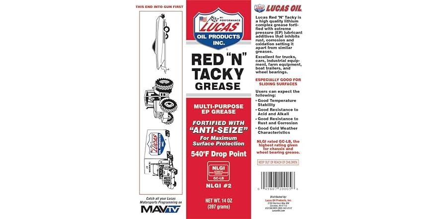 Lucas Oil 10005 Red 'N' Tacky Grease - 14 Ounce