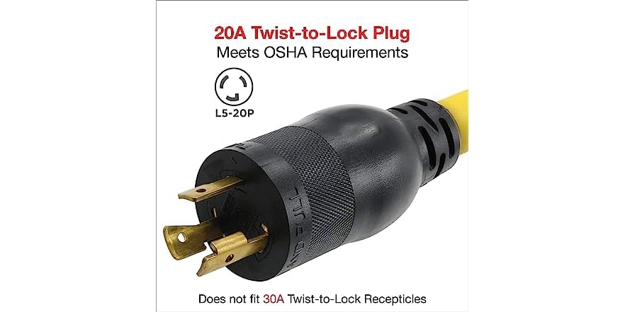 Clear Power 20A 2ft, 3 Outlet Generator Splitter