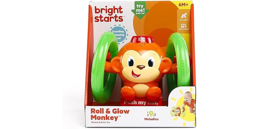 Bright Starts Roll & Glow Monkey Crawling Baby Toy