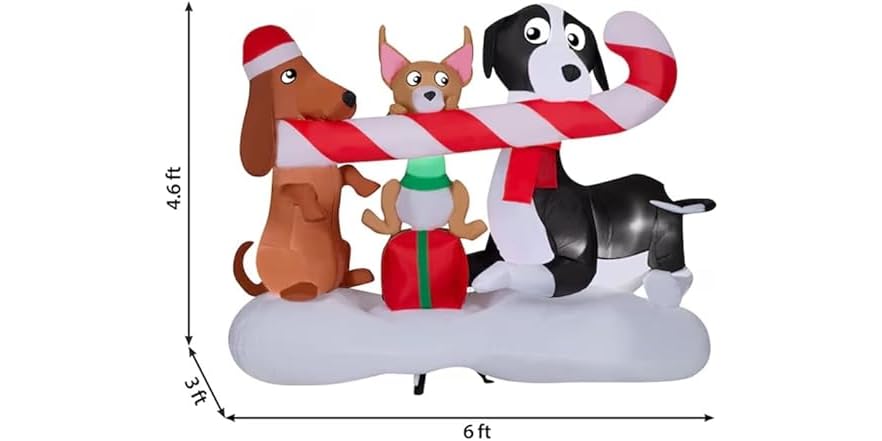 Gemmy Christmas Inflatable Dogs Sharing a Candy Cane