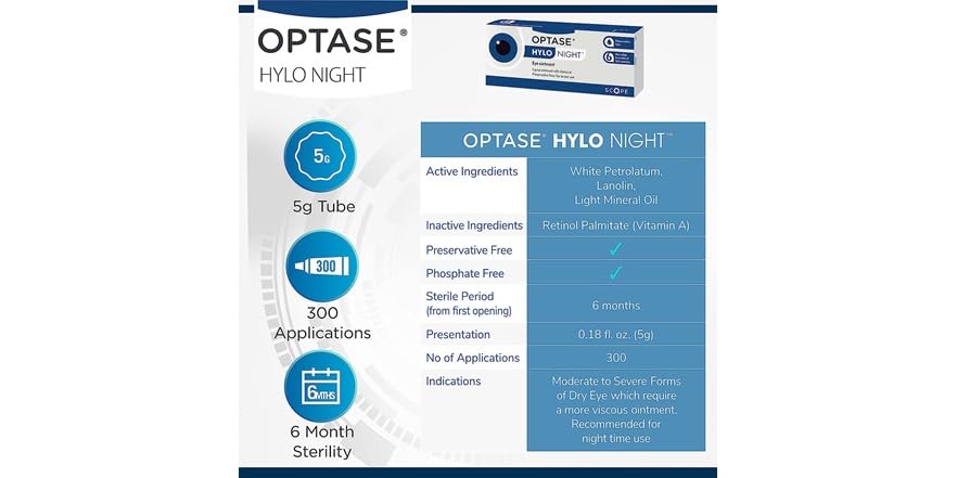 Optase HYLO Night Dry Eye Ointment, .18 oz