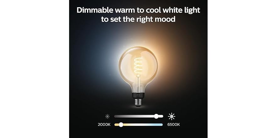 Philips Hue Smart 60W G40 Filament LED Bulb, 2 Pack