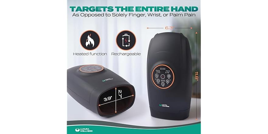 Cordless Electric Hand Massager with Compression and Heat