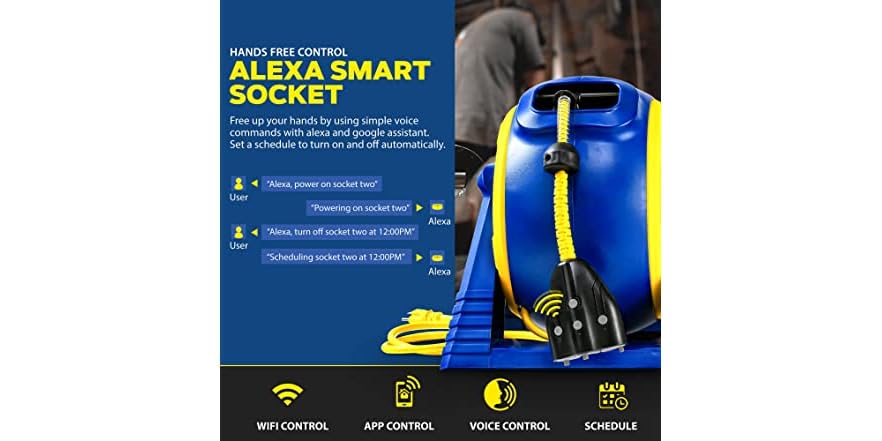 Goodyear Retractable Cord Reel 12AWG 65ft w/Alexa