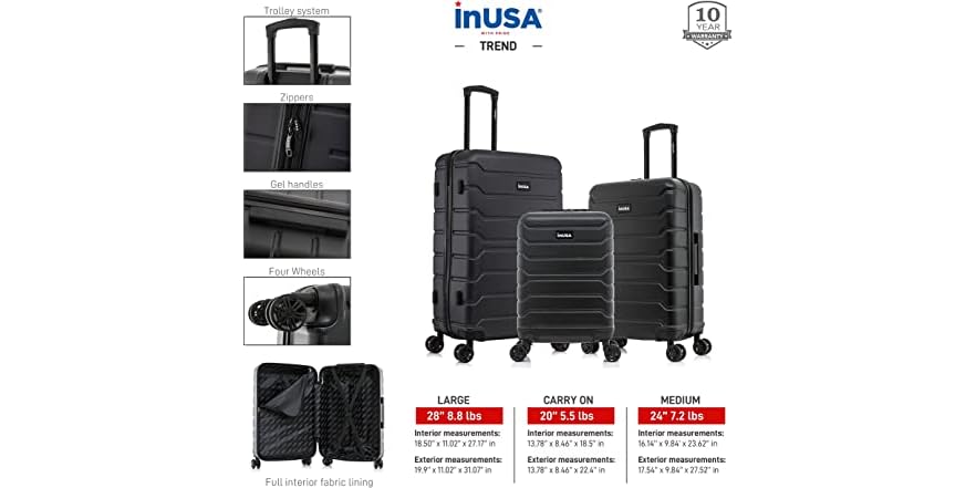 InUSA TREND 3-PC Hardside Luggage Set- Pick Color