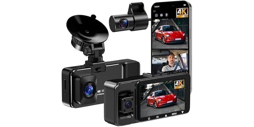 LECTRUS Dash Cam Front and Rear 3 Channel