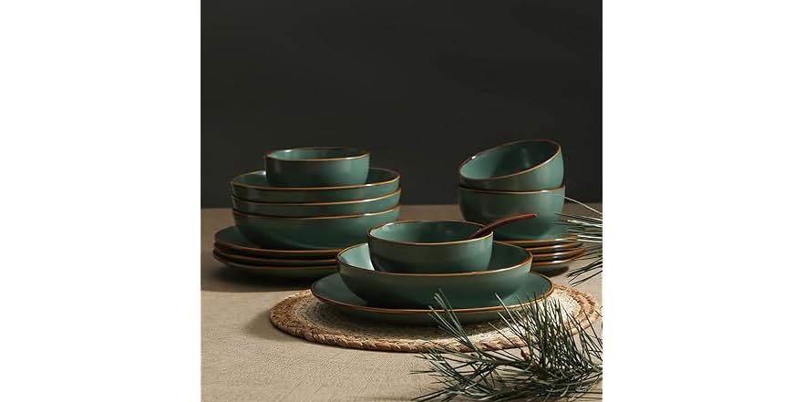 Stone Lain Brasa Stoneware 16 PC Dinnerware Set Green
