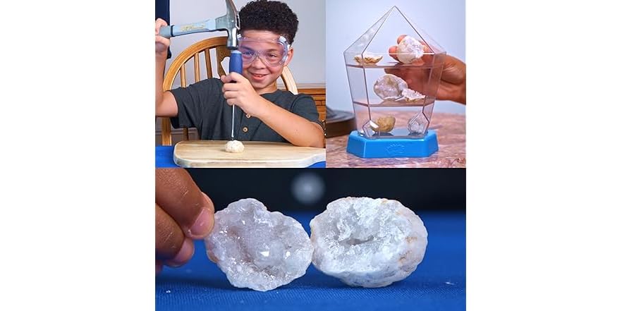 10 Real Break-Open Crystal Geodes with Display Case