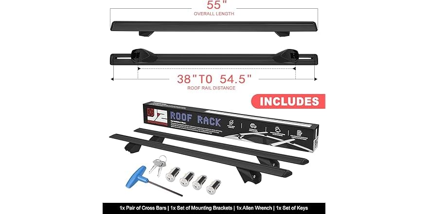 2 Engineering J2-RR-135-BK Pair of 55" Aluminum Roof Rack