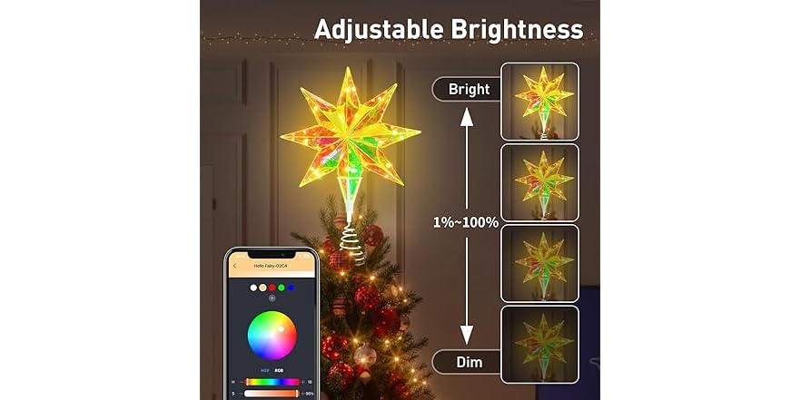 Aoycocr 15.5" Holographic Smart Star Tree Topper