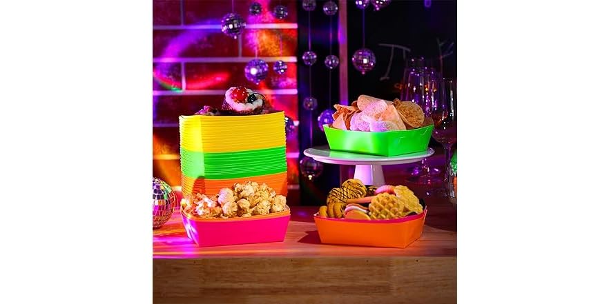 48 PC Neon Glow Party Paper Food Trays