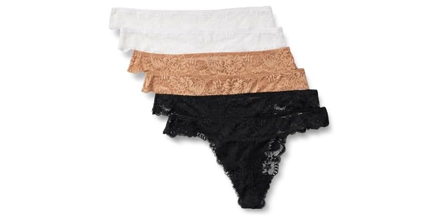 (6 Pack) Amazon Essentials Women's Lace Thong
