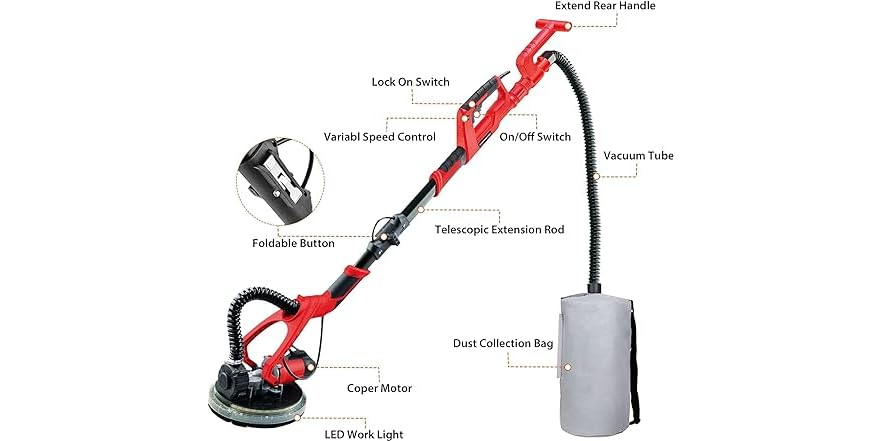 Powermaverick 6FT 750W Elec Drywall Sander w/Vac