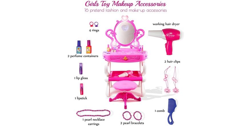2-in-1 Princess Pretend Play Vanity Set Table w/ Piano