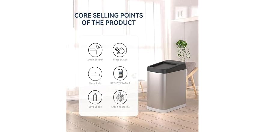ELLO&ALLO 13 Gallon Touchless Trash Can (Open Box)