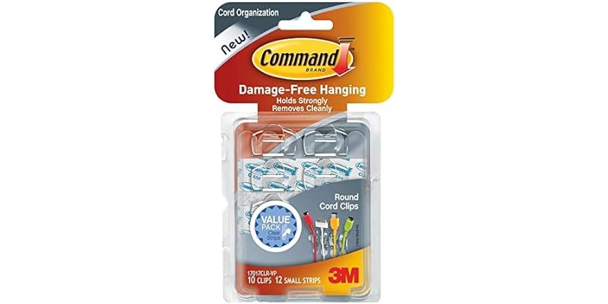 Command Round Cord, 10 Clips, Clear
