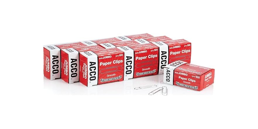 ACCO Paper Clips, Jumbo, 100 Clips/Box