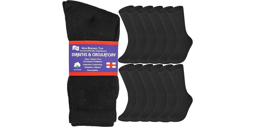 {12-Pairs} Cotton Diabetic Crew Socks