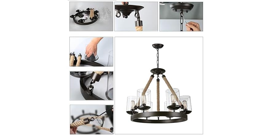 LNC Farmhouse Chandelier, Wagon Wheel Fixture