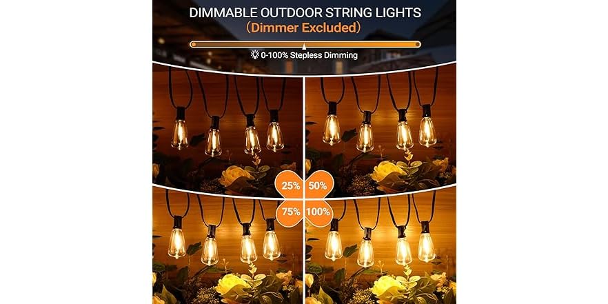 Kondras 100FT LED Outdoor String Lights