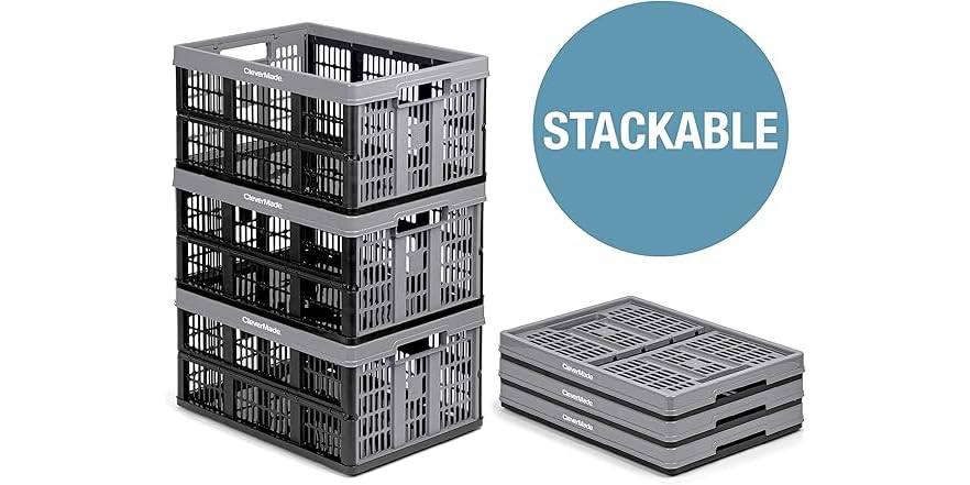 CleverMade Collapsible Utility Crate, Stone, 1PK