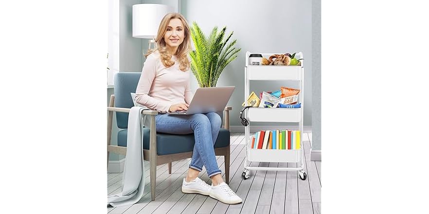 Homchwell 3 Tier Metal Utility Rolling Cart (Open Box)