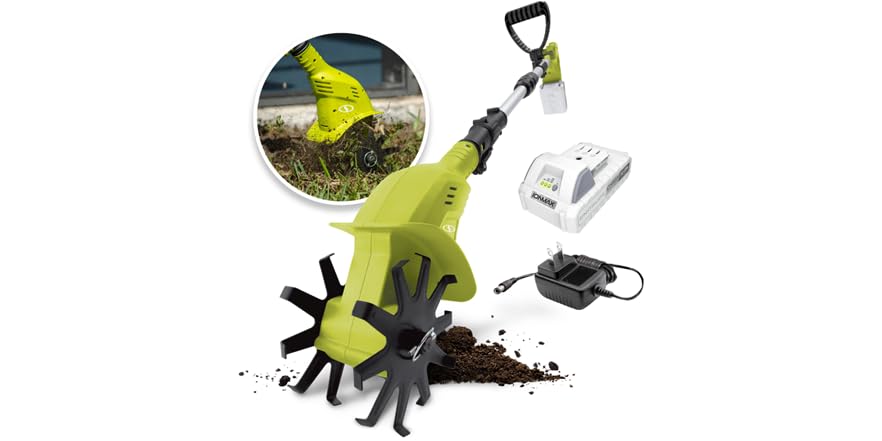 Sun Joe 24V-TLR-LTE-GRN Cutting Cordless Garden Tiller