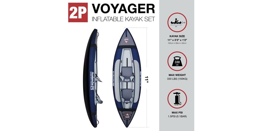 Avalanche Voyager 2P Inflatable Kayak Set (Open Box)