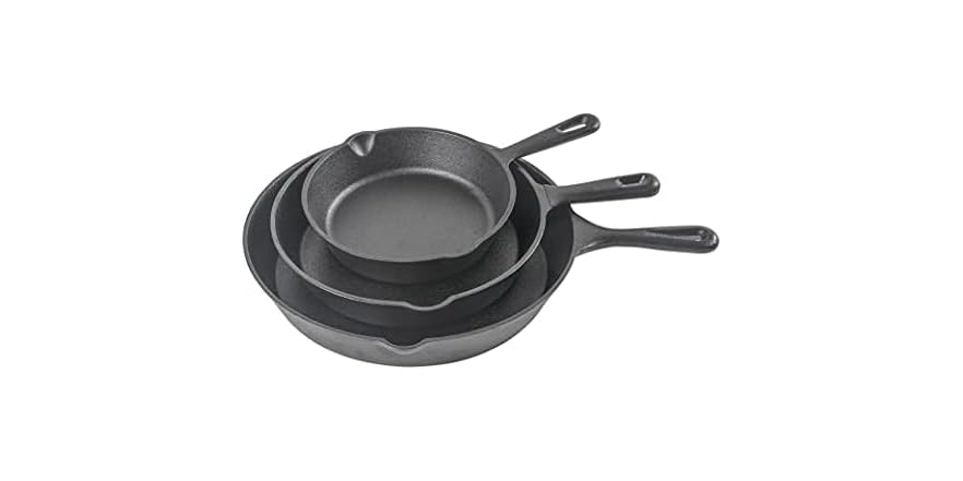 Commercial CHEF 3-Piece Cast Iron Skillet Set