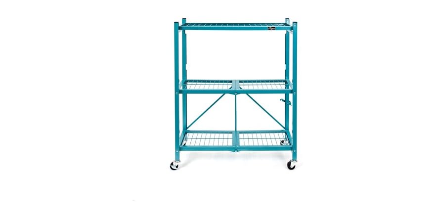 3-Tier Foldable Metal Shelf w/ Wheels