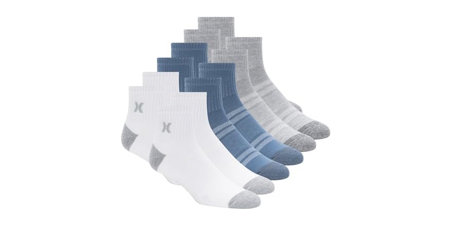 Hurley Men's 12-Pairs Quarter Crew Socks